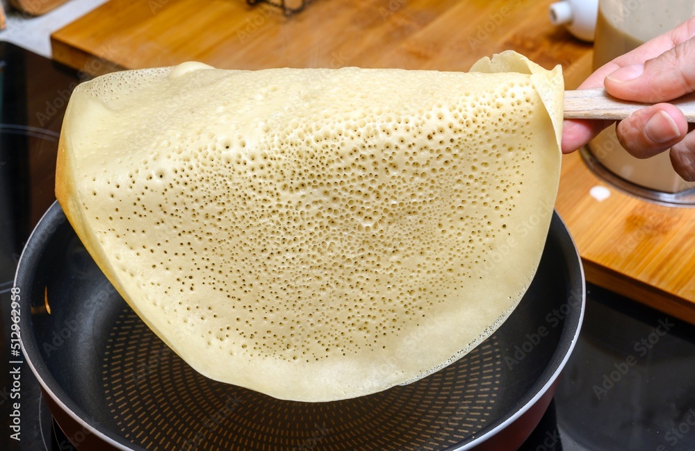 Process of making of handmade home stile delicious golden pan cakes ...