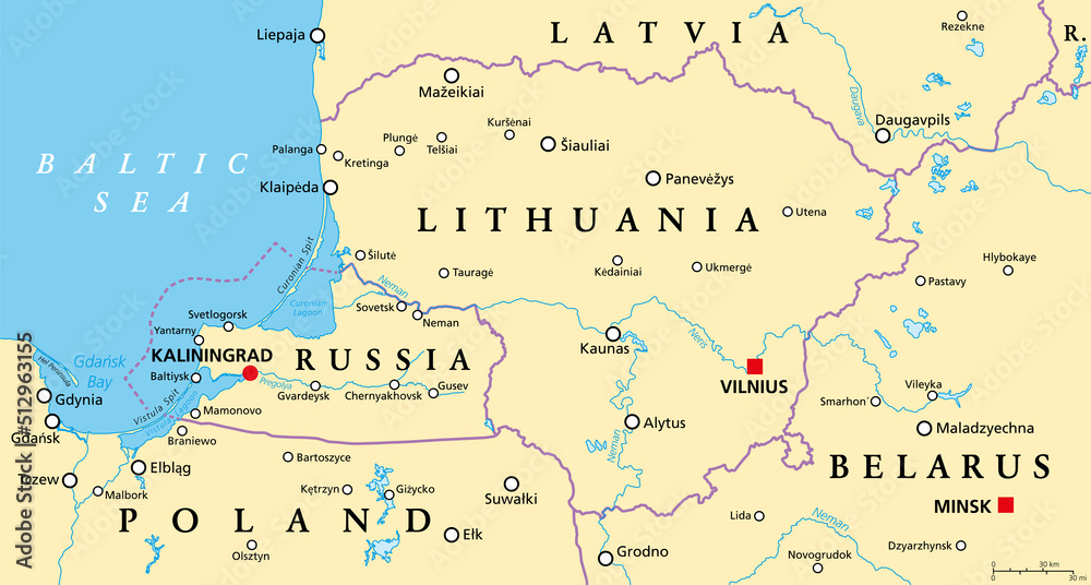 Photo & Art Print Lithuania and Kaliningrad, political map, with ...