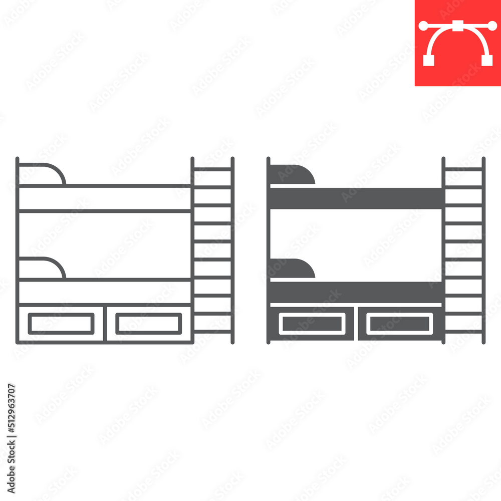 Bunk bed line and glyph icon, furniture and interior, bunk bed vector ...