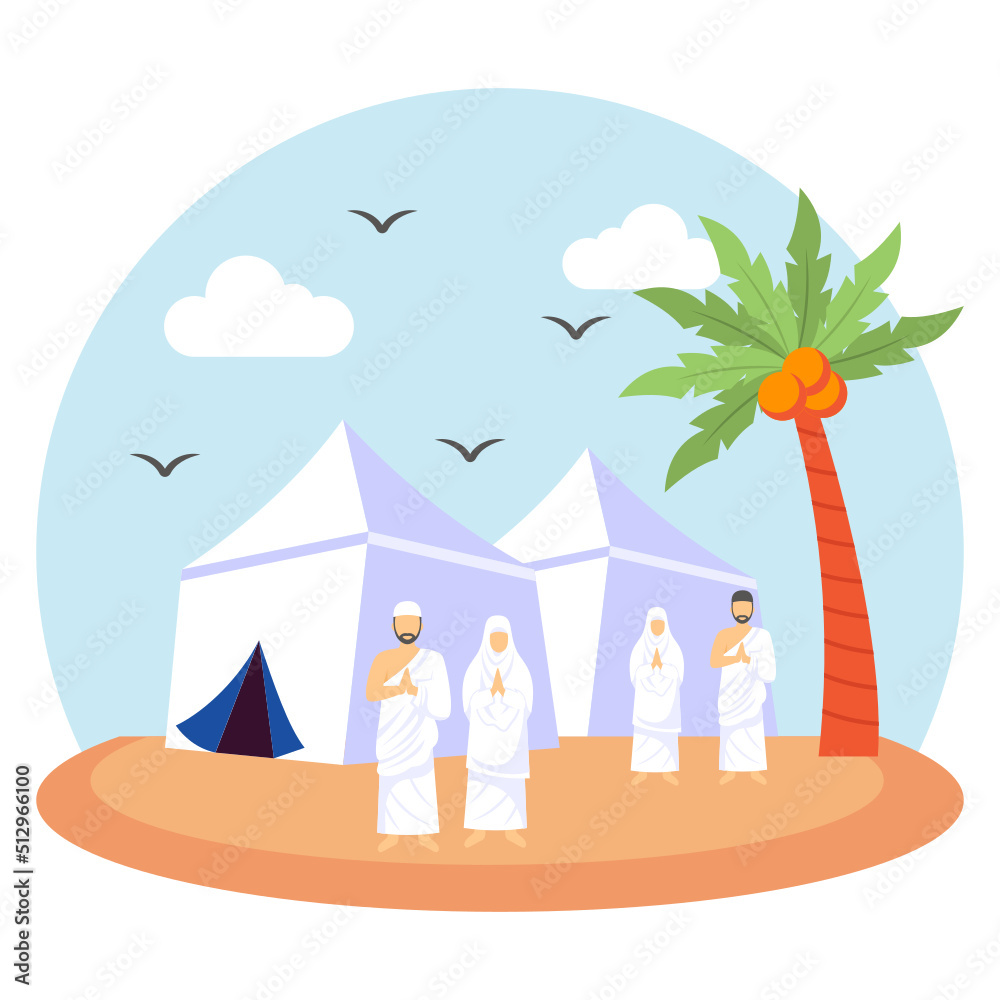 Hajj Pilgrims at Mina Concept, Last Day 13th Dhu al-Hijjah Vector Icon ...