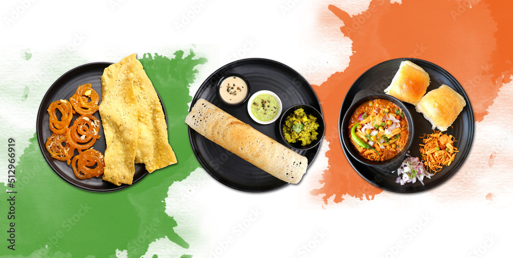 Indian food Banner over flag color Background.The concept for Indian ...