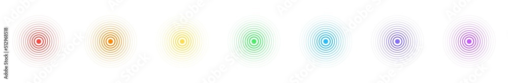 Colorful circle wave effect icon set. Radar, sound wave or water rings ...