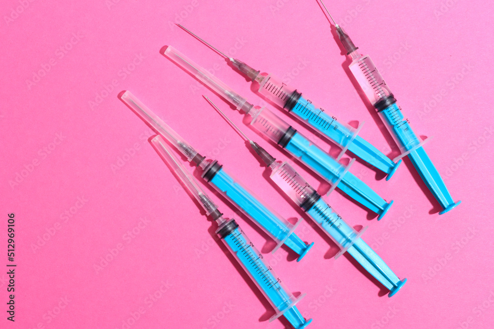 Disposable plastic syringe prepared for injection and vaccination in ...