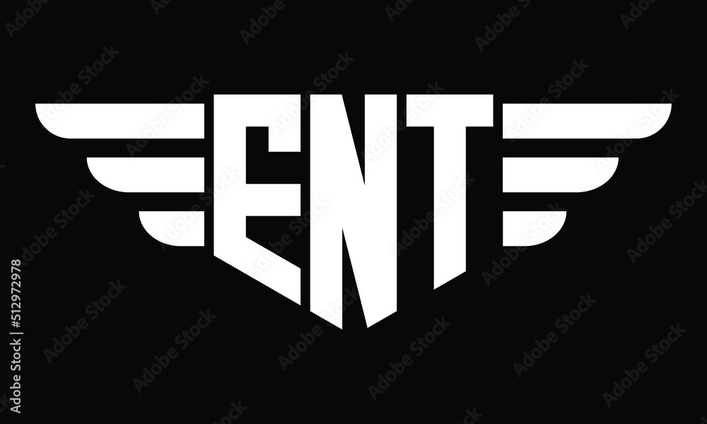 ENT three letter logo, creative wings shape logo design vector template ...