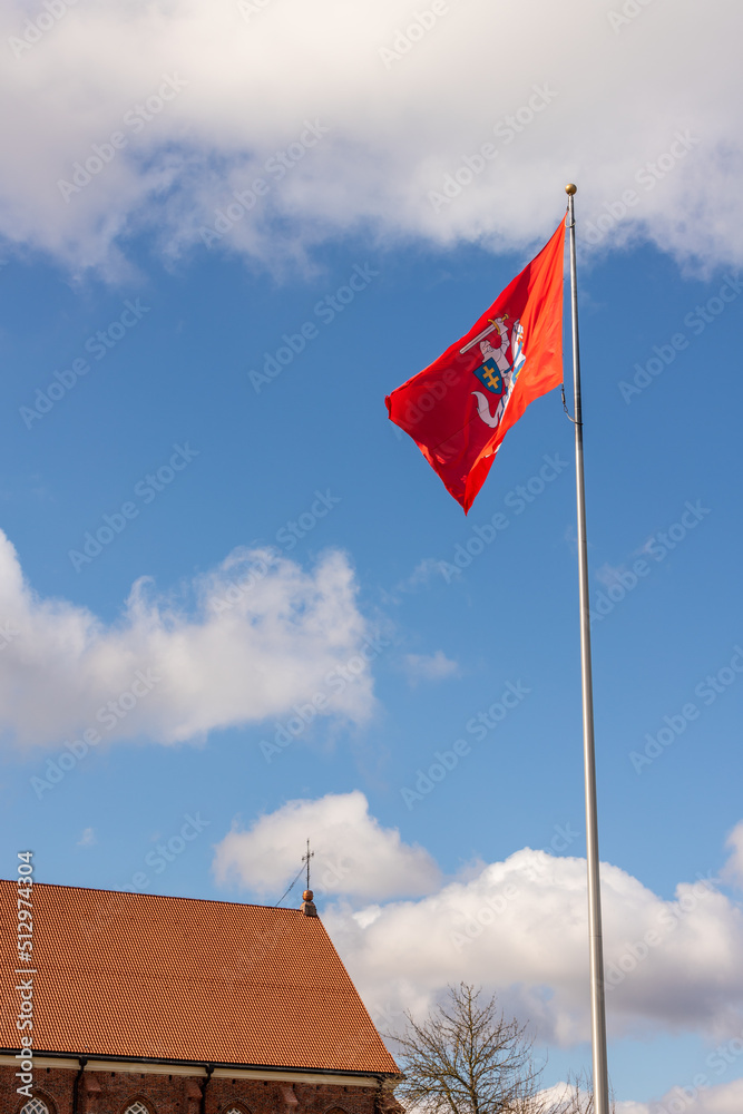 Vertical photo of historical Lithuanian flag with Vytautas the great ...