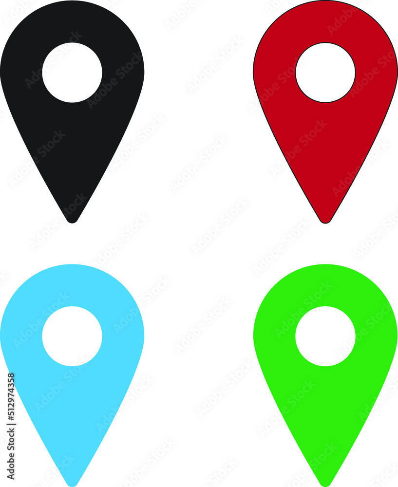 Location icon set vector in black, red , blue and green colors Stock ...