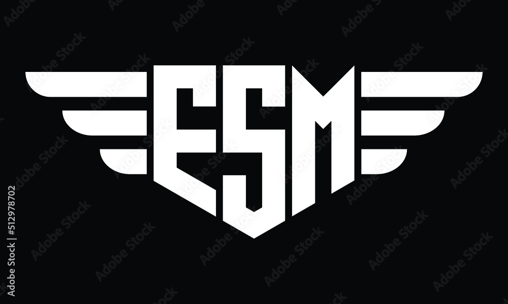ESM three letter logo, creative wings shape logo design vector template ...
