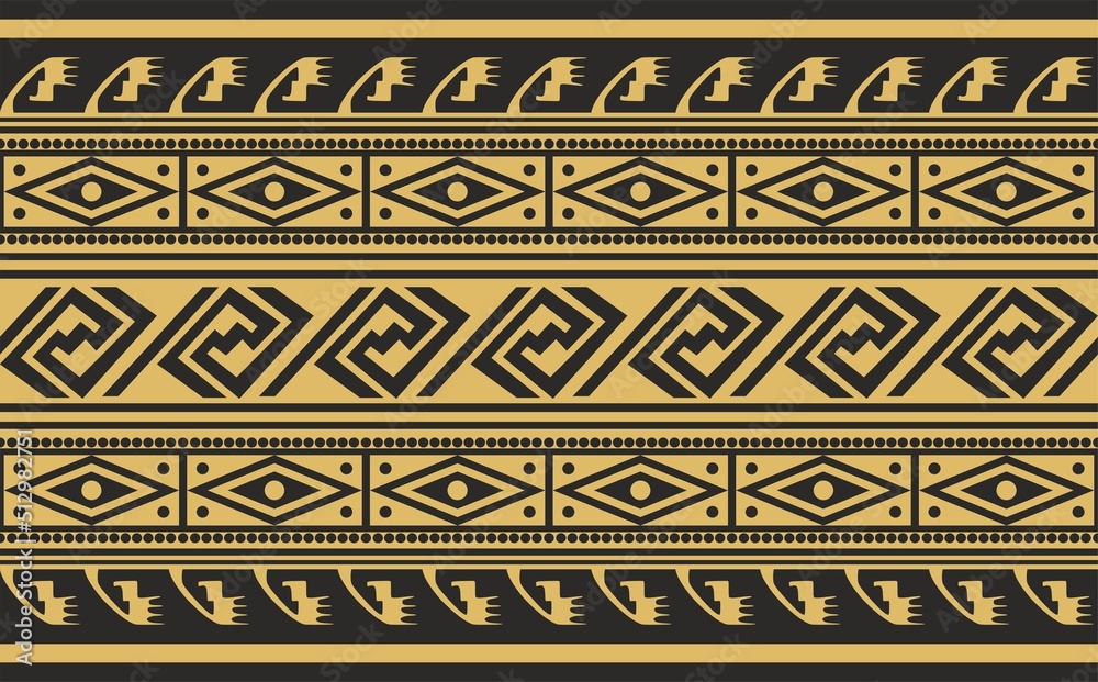 Vector seamless golden border ornament. Native American tribes ...