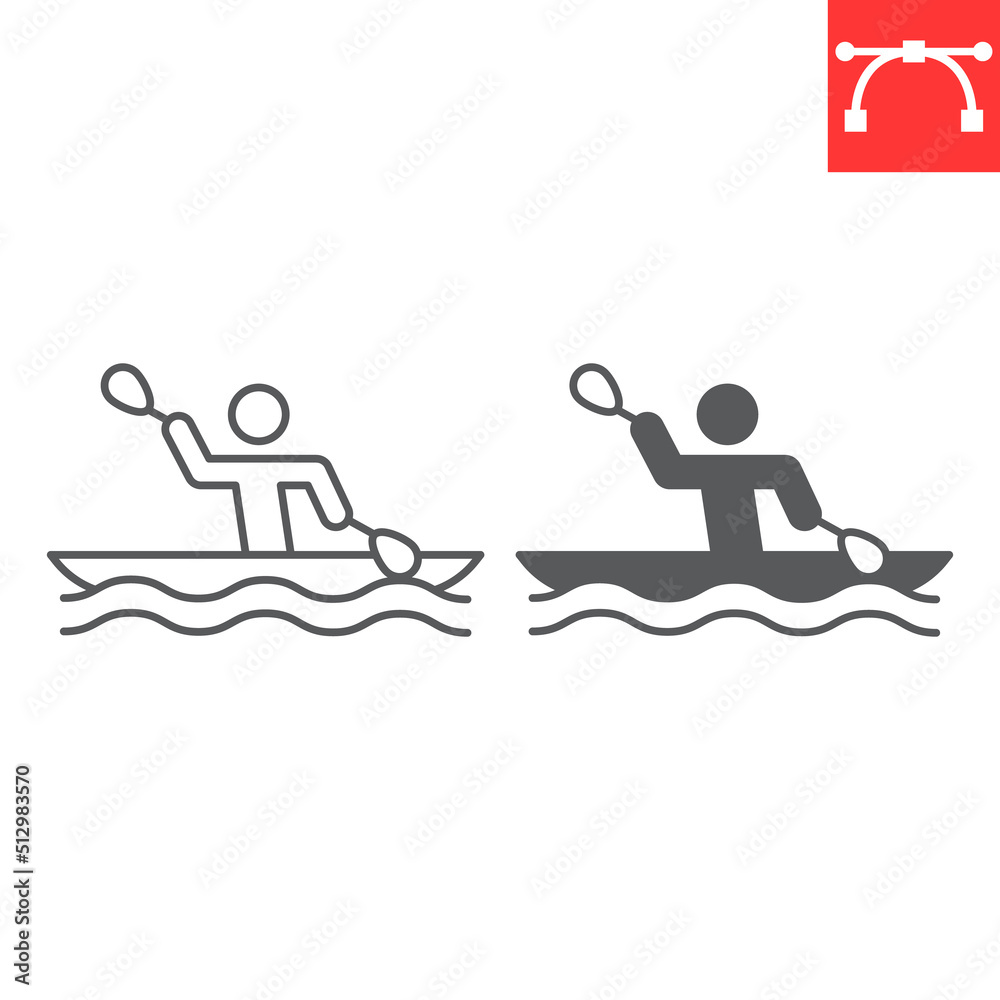 Kayak sprint sport line and glyph icon, sport and rowing, canoe sprint ...