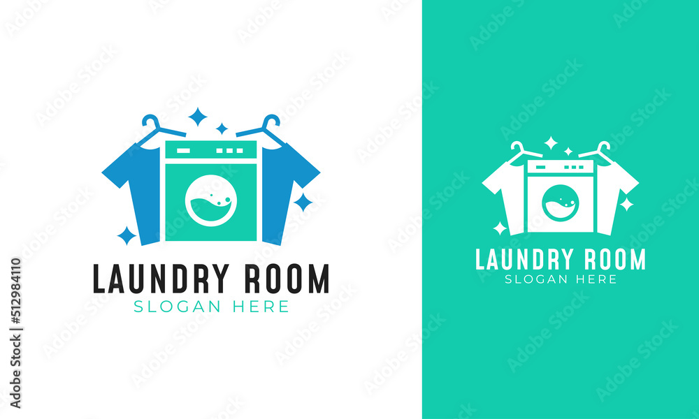 Laundry room logo with washing machine and shirt icon for laundry ...