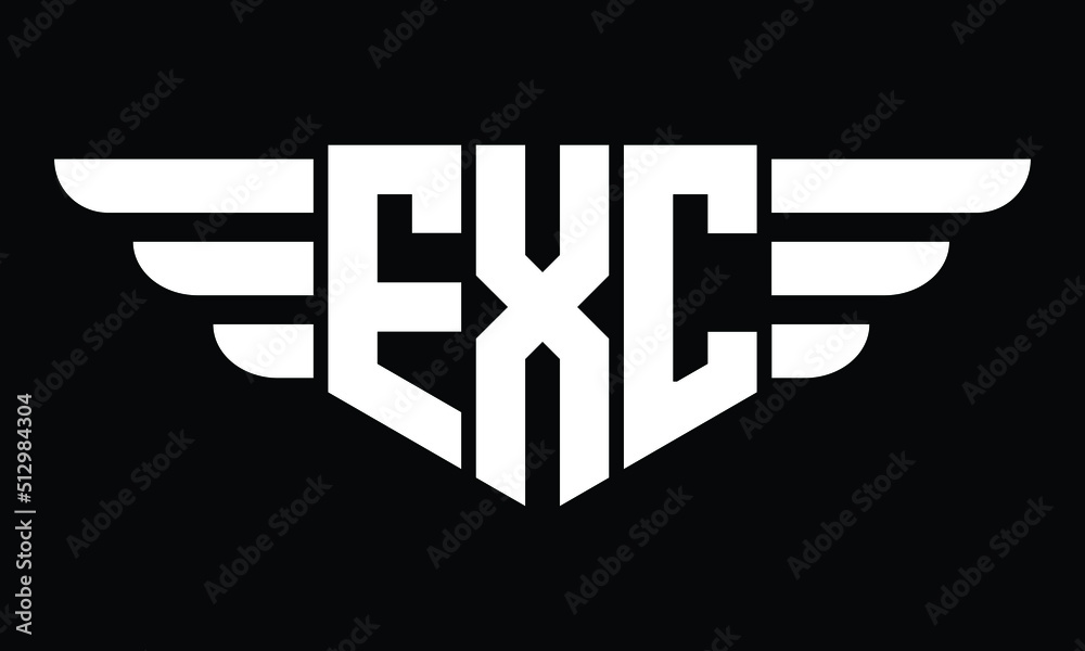 EXC three letter logo, creative wings shape logo design vector template ...