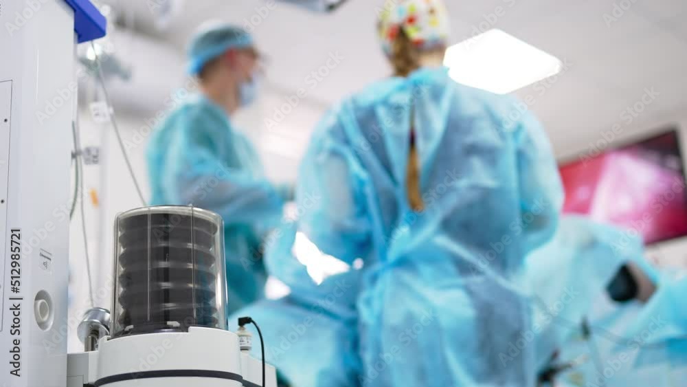 Lung ventilation apparatus in surgery theatre. Close up. Surgeons ...