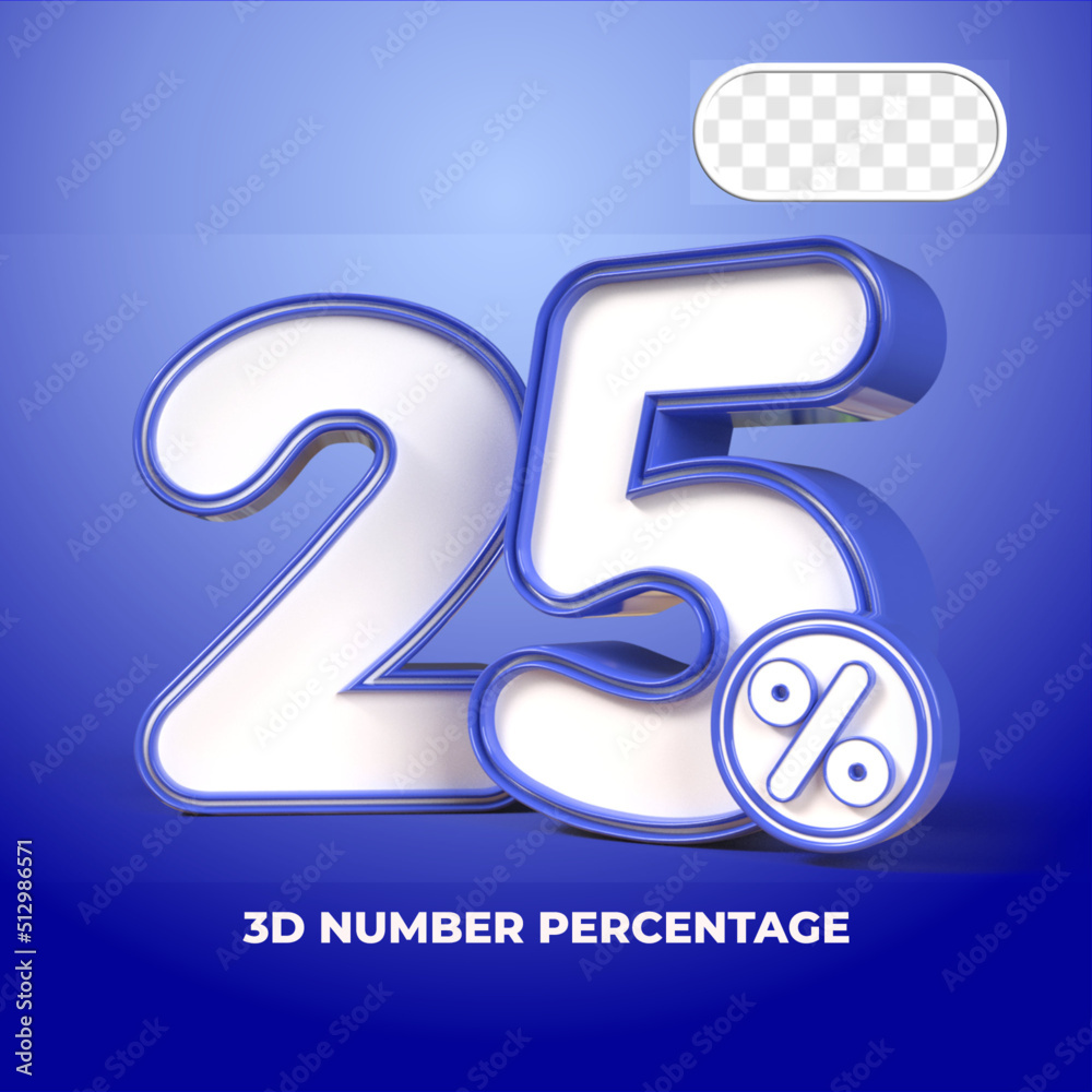 3D render number 25% percentage sale progress blue Stock Vector | Adobe ...