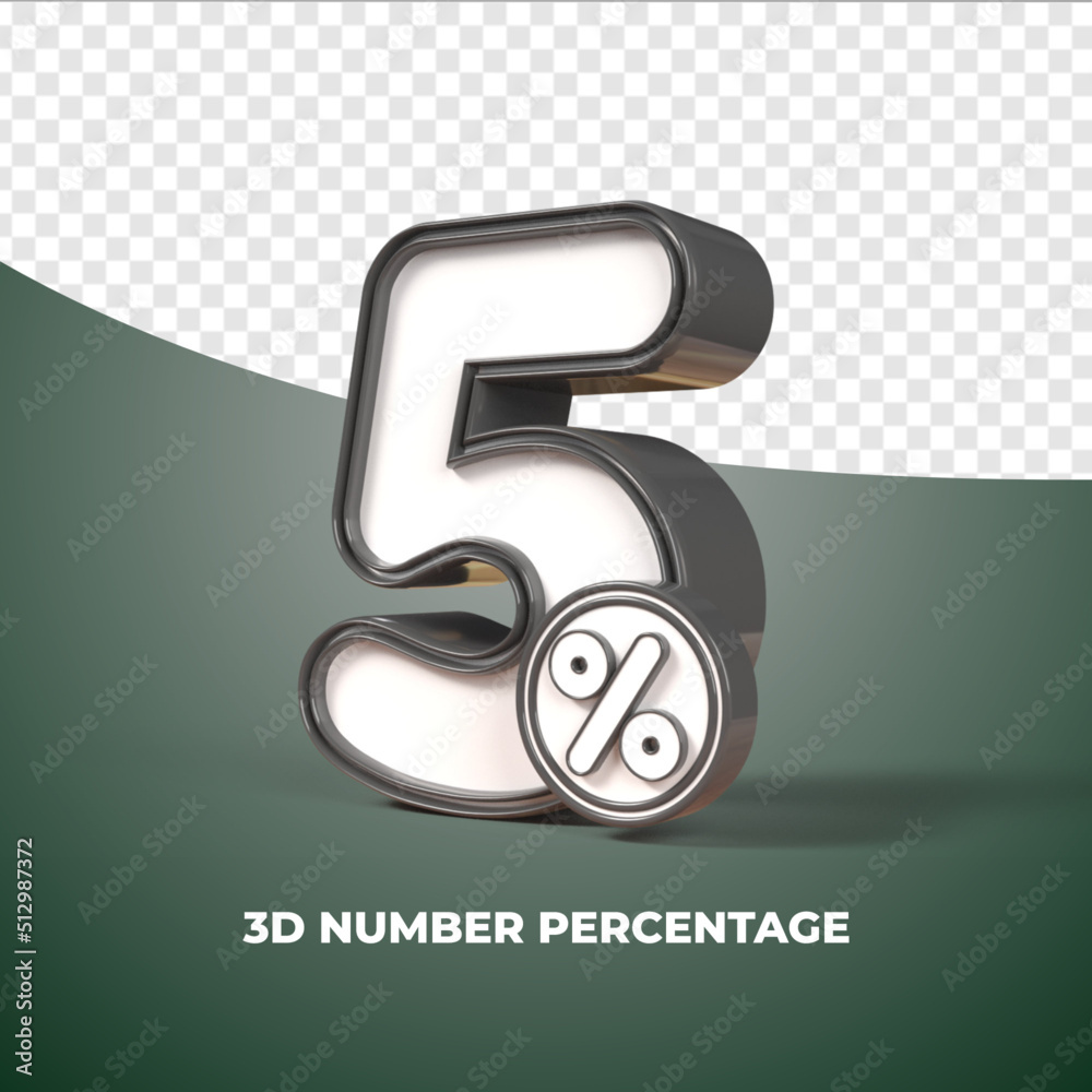 3D render number 5% percentage discount,progress,earning, PNG ...