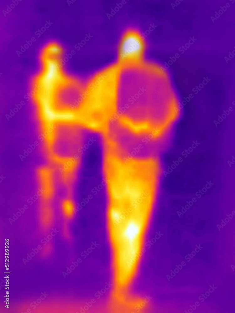 The image from thermal imager device. Human heat map. Blurred ...