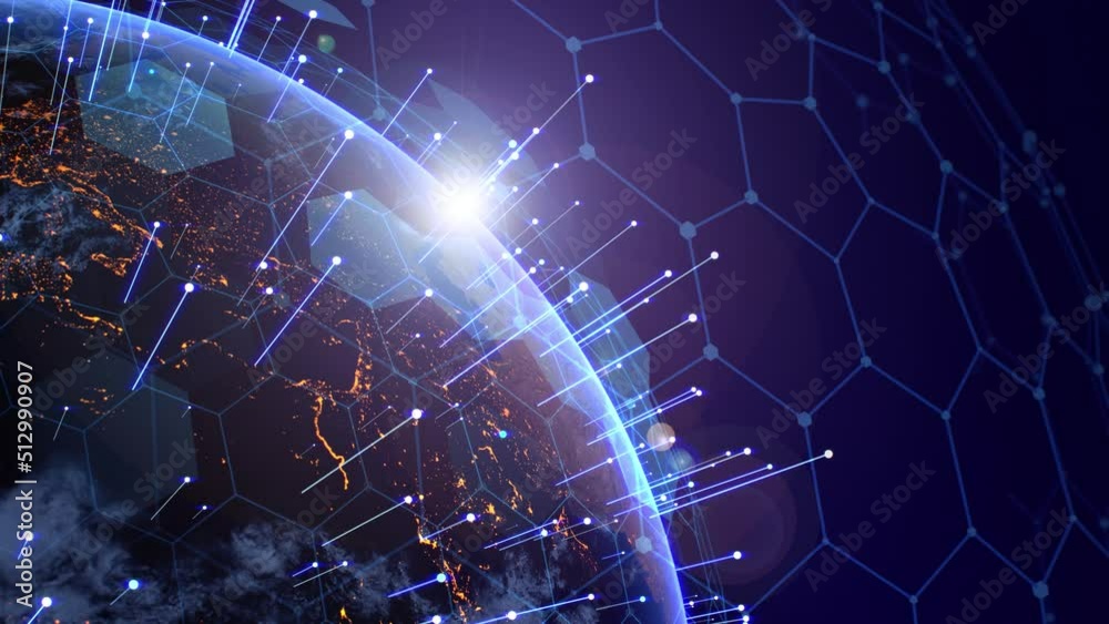 Earth world USA from space with a communications grid and hexagone ...