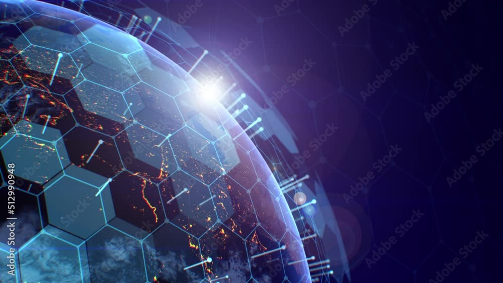 Earth world USA from space with a communications grid and hexagone ...