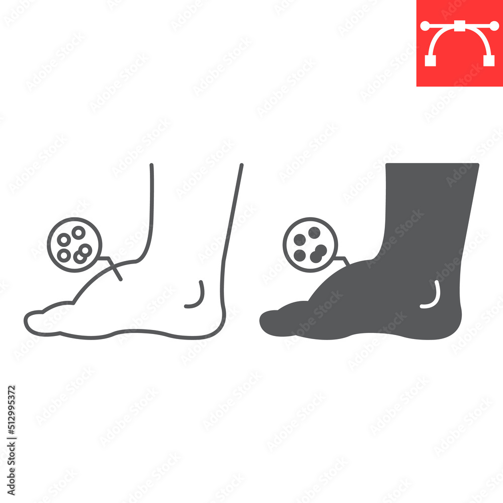 Leg edema line and glyph icon, diabetic and foot, leg swelling vector ...