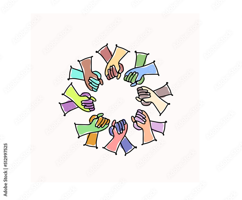 Diversity and inclusion logo. Multinational hands hold each other and ...