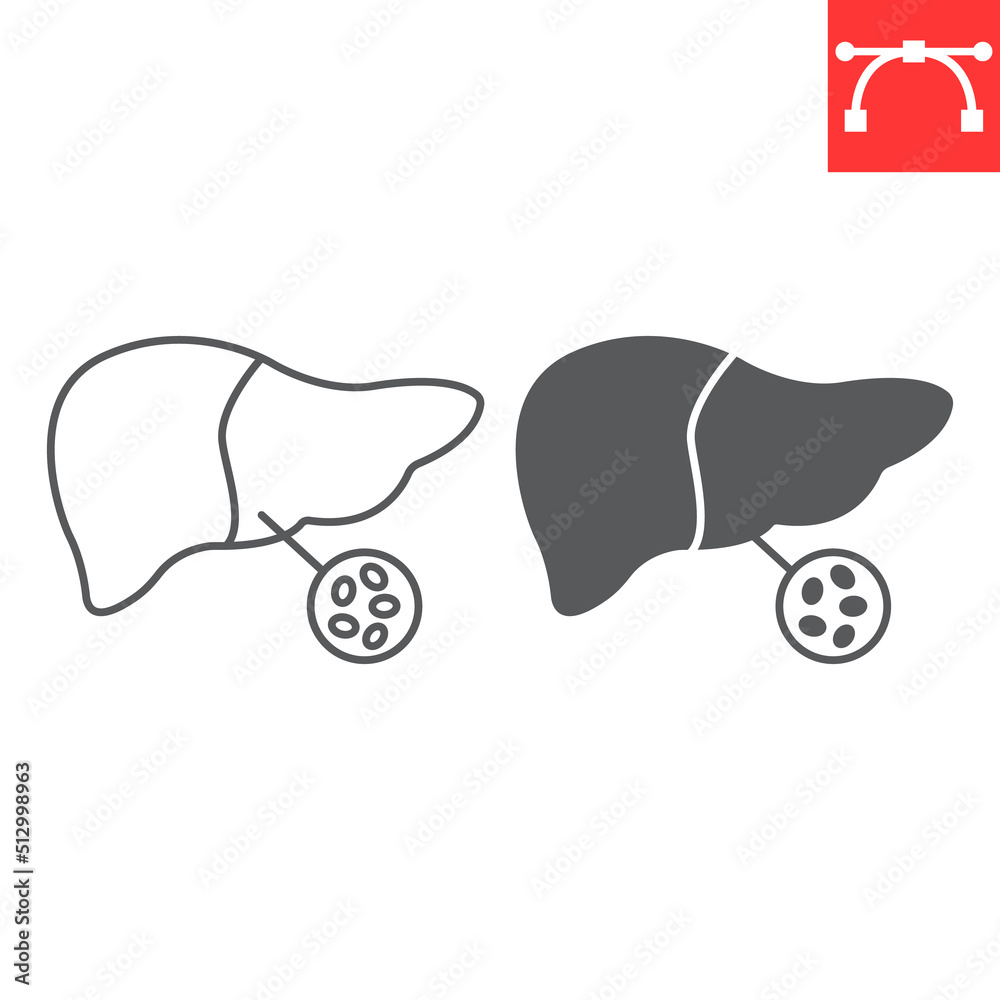 Fatty liver line and glyph icon, unhealthy and disease, liver vector ...