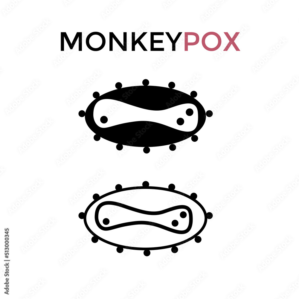 Monkeypox virus linear icon on white background. Monkey pox bacteria ...