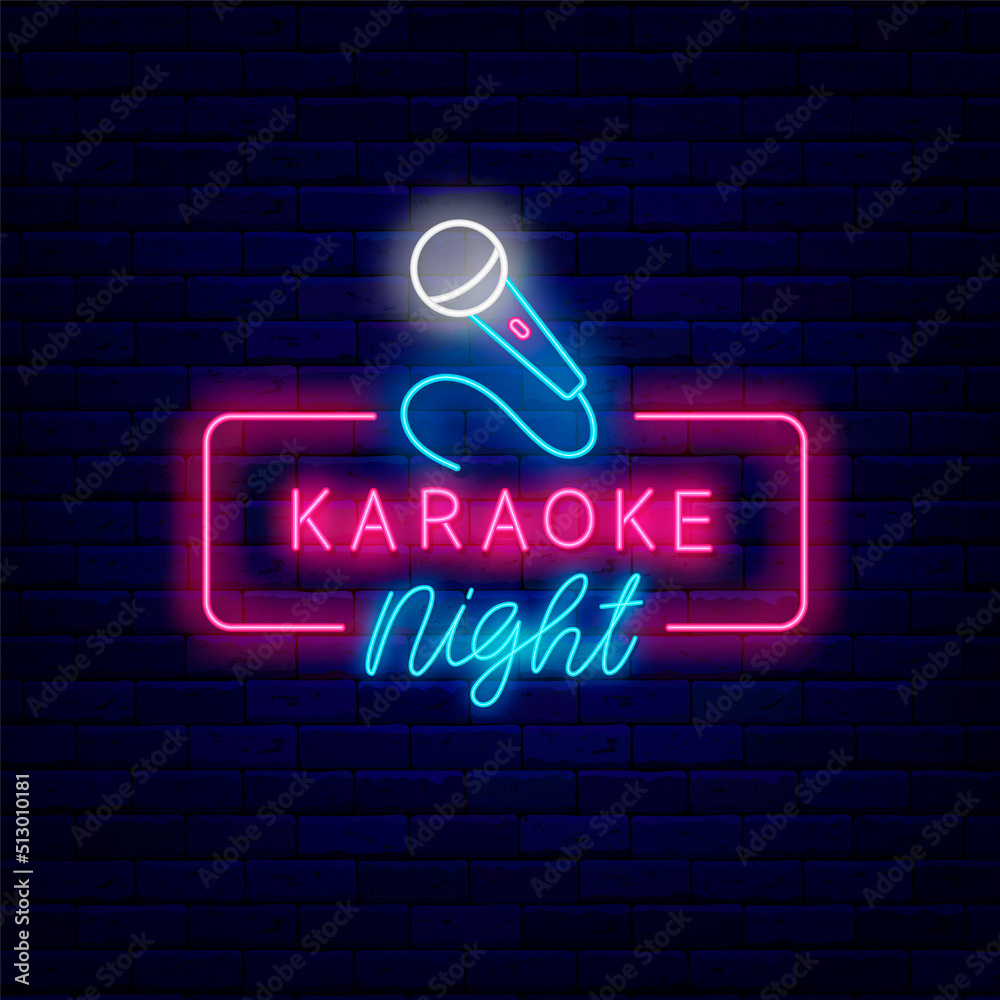 Karaoke Night Neon Signboard Microphone In Frame Talent Show Karaoké