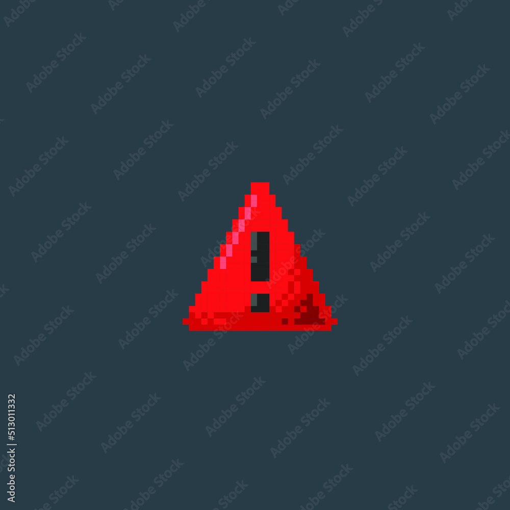 red alert sign with triangle shape in pixel art style Stock Vector ...