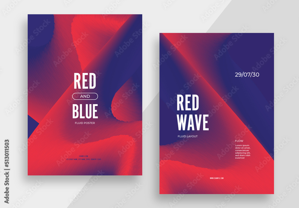 Red and Blue Abstract Poster Layout with Wavy Shape Stock Template ...