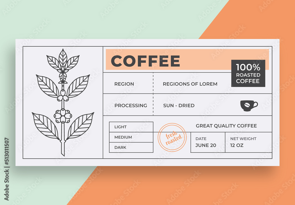 Vintage Coffee Label Layout with Coffee Branch Stock Template | Adobe Stock