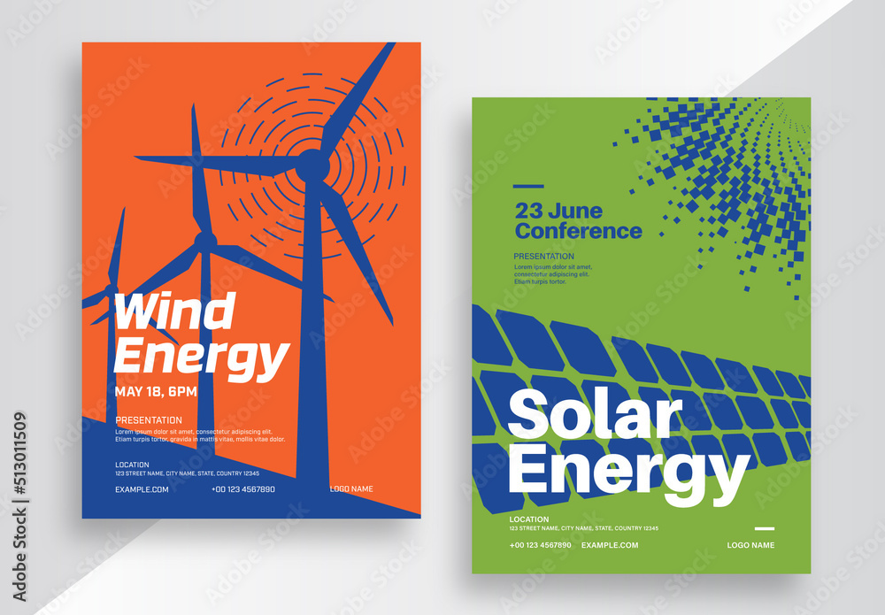 Solar and Wind Energy Poster Layout Stock Template | Adobe Stock