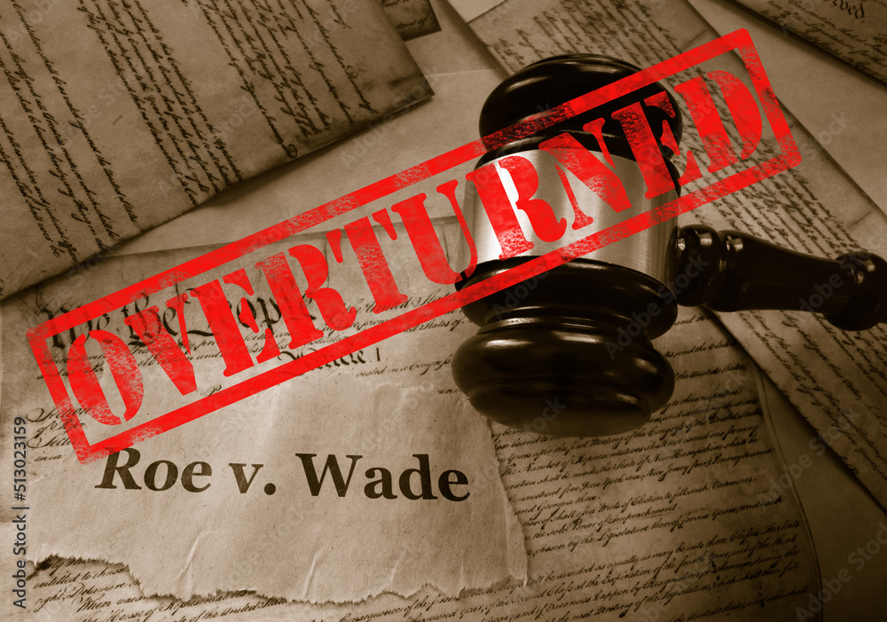 Roe v Wade news headline with gavel and Overturned stamp on the United ...