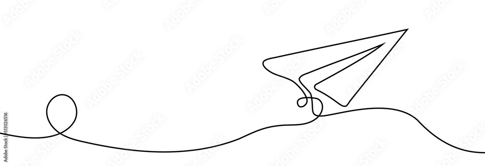 Paper airplane continuous one line drawing. Line art. Vector ...
