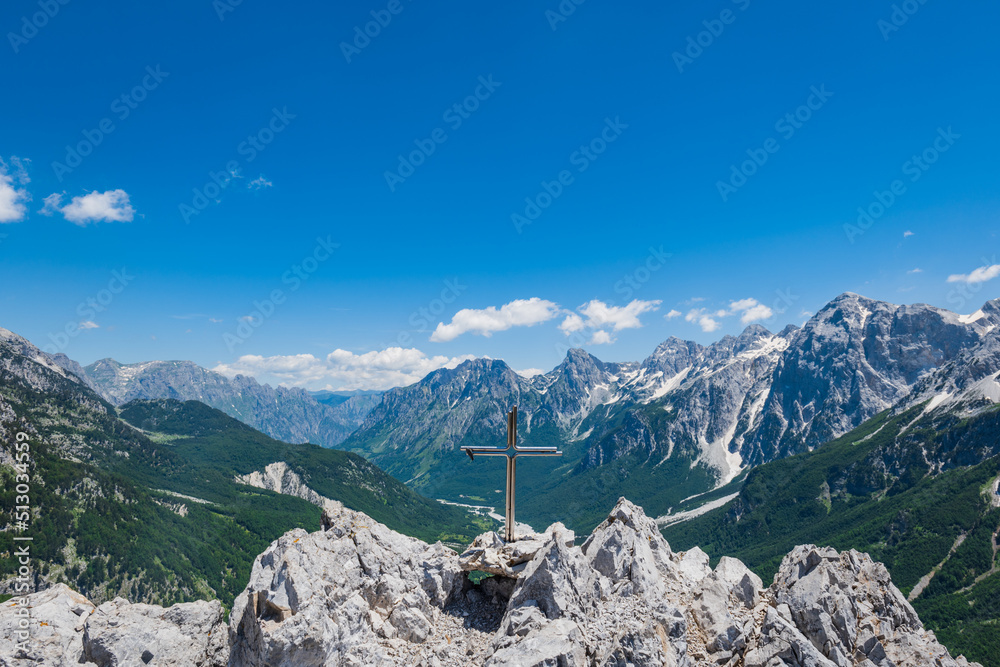 Albanian Alps view. Accursed Mountains landscape viewed from Valbona ...