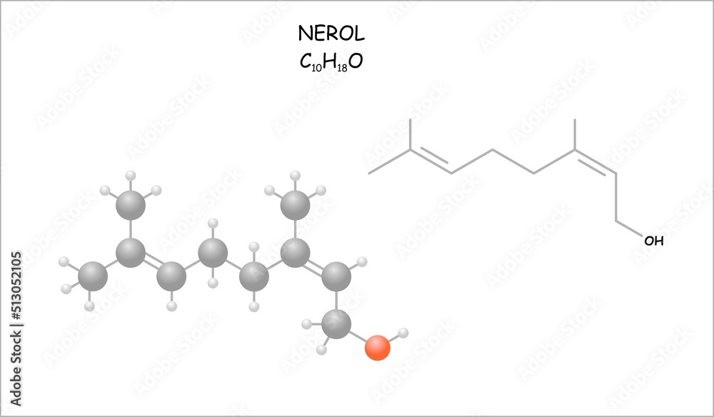 Stylized molecule model/structural formula of nerol. Stock Vector ...
