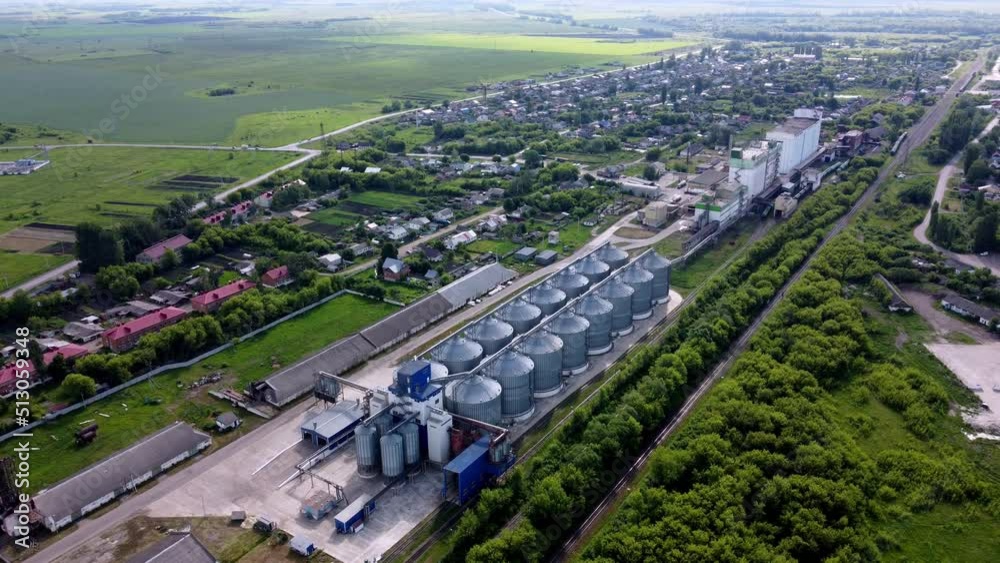 Modern grain silo elevator, view from a height and from different ...