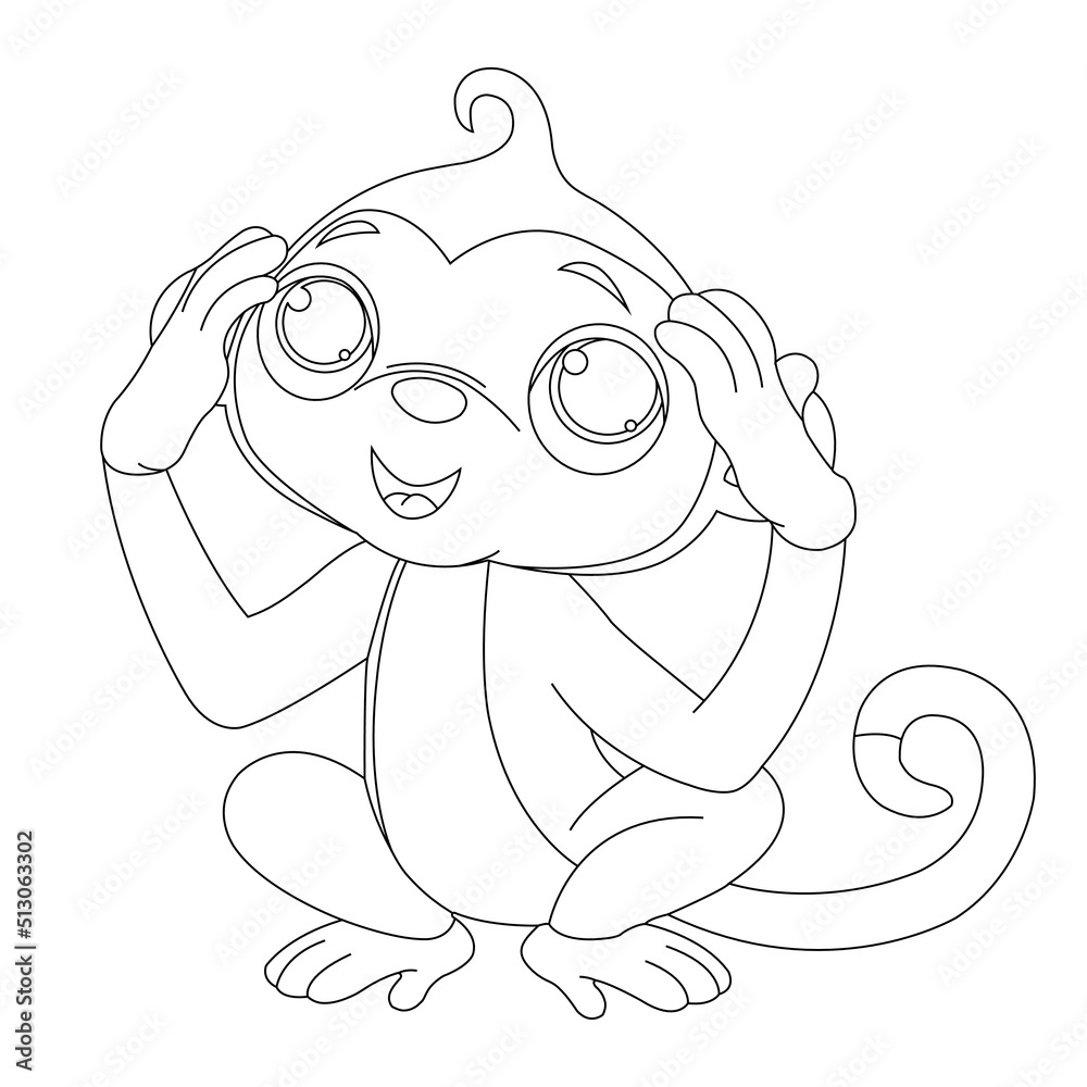 Cute little monkey coloring page for kids animal outline coloring book ...