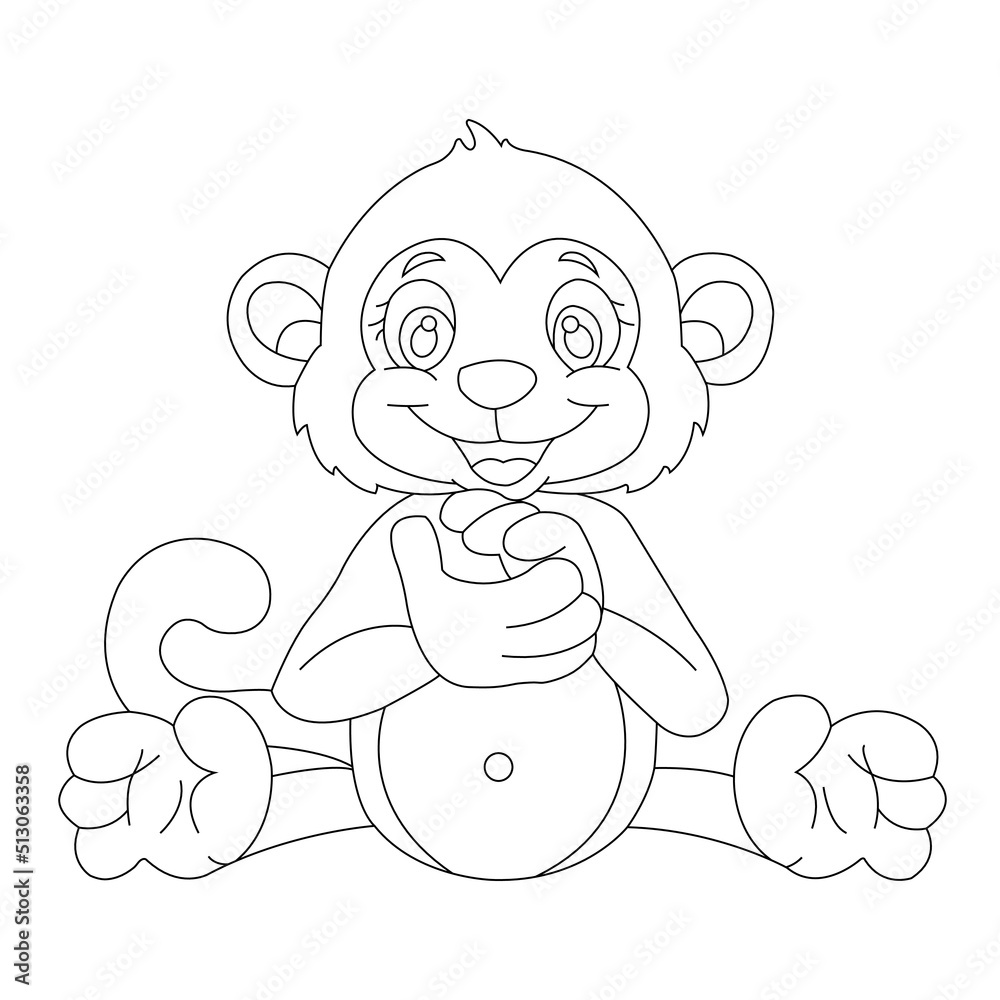 Cute little monkey coloring page for kids animal outline coloring book ...