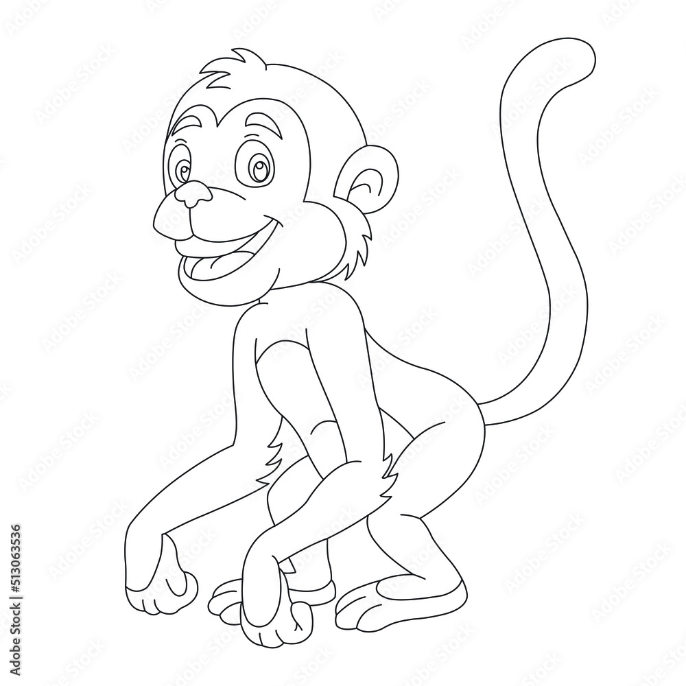Cute little monkey coloring page for kids animal outline coloring book ...