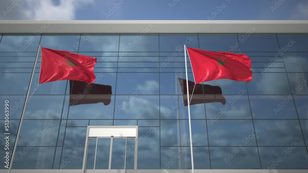 Taking off airliner and flags of Morocco in the airport terminal. 3D ...
