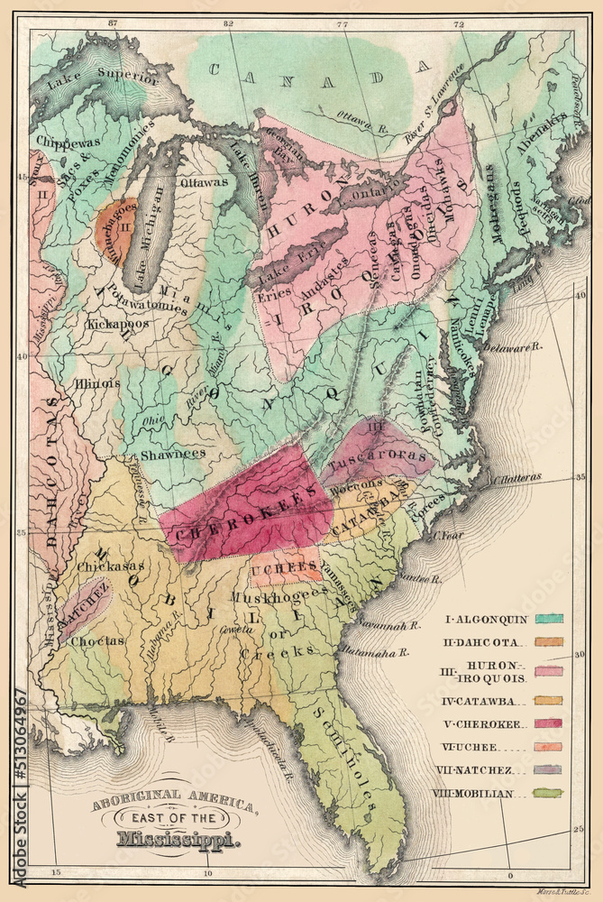 An enhanced, restored reproduction of a map of the location of Native ...