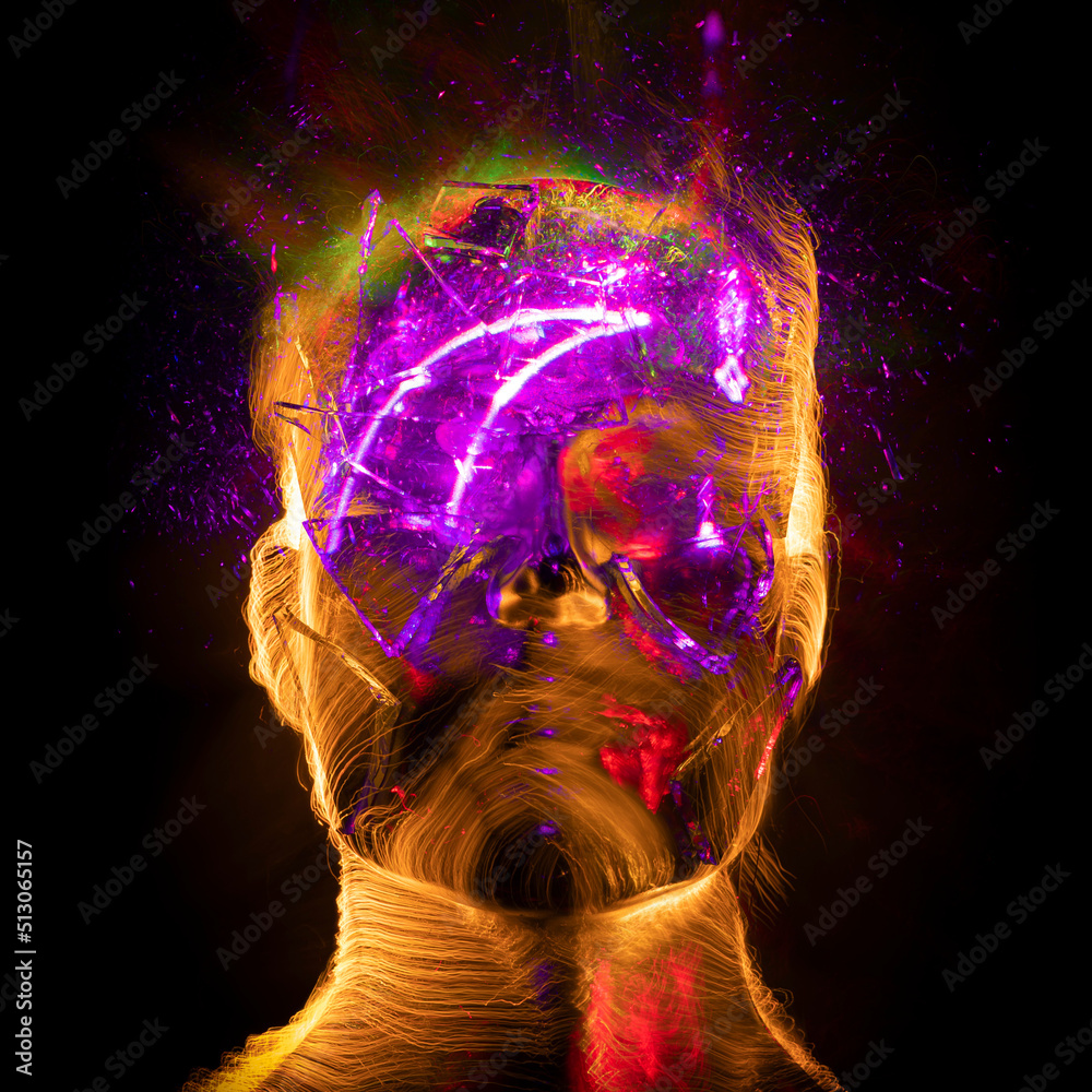 background with glowing lights, music album cover, abstract silhouette ...