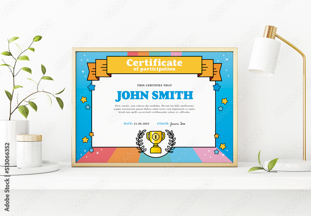 Kids Sports Certificate of Participation Stock Template | Adobe Stock
