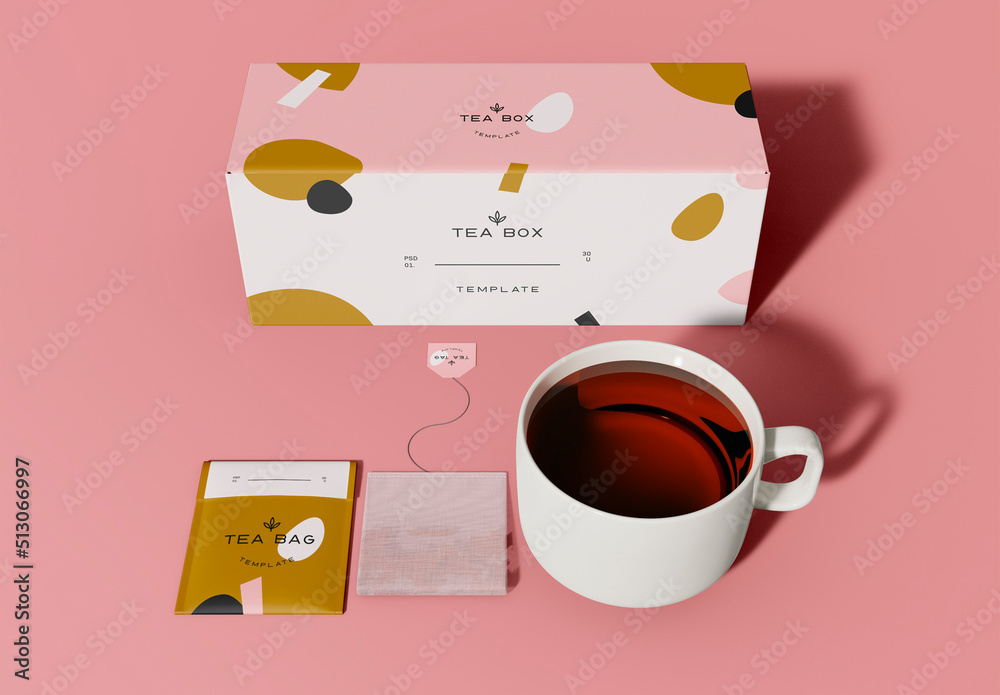 Tea Set Box Bag and Cup Mockup Stock Template | Adobe Stock