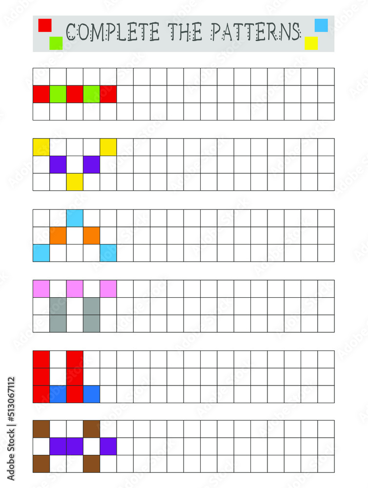 Complete the pattern worksheet for kids, educational game, fun activity ...
