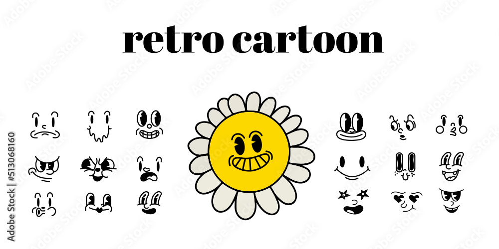 Vecteur Stock Retro 30s cartoon mascot characters funny faces. 50s, 60s ...