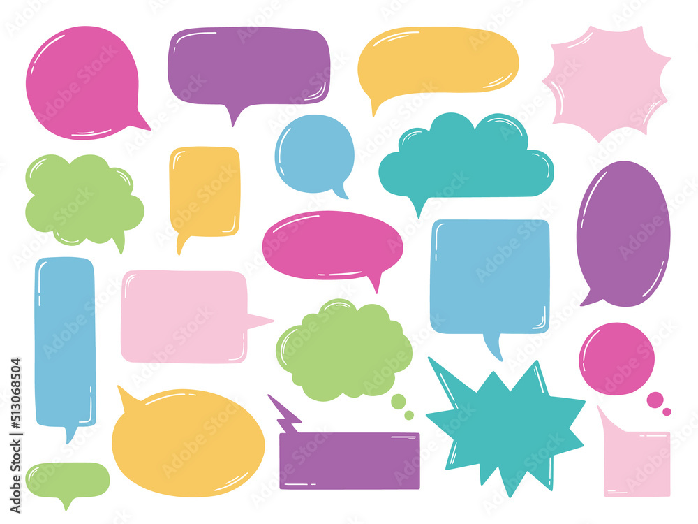 Hand drawn set of speech bubble. Vector illustration isolated on white ...