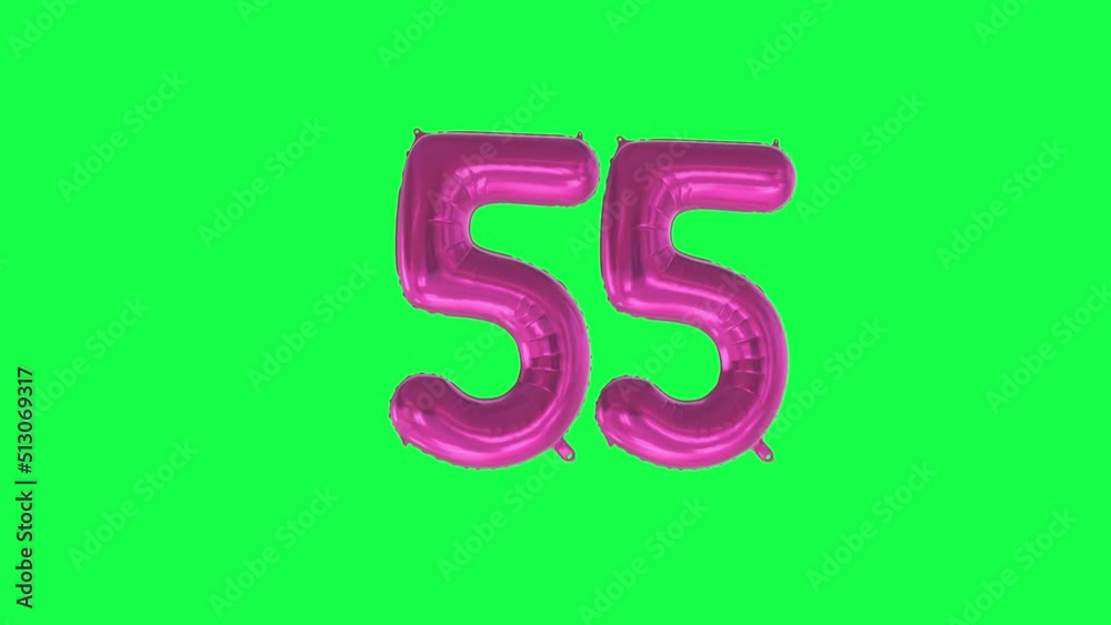 Helium Number Balloon With Number 55. Green Screen And Alpha Luma Matte ...