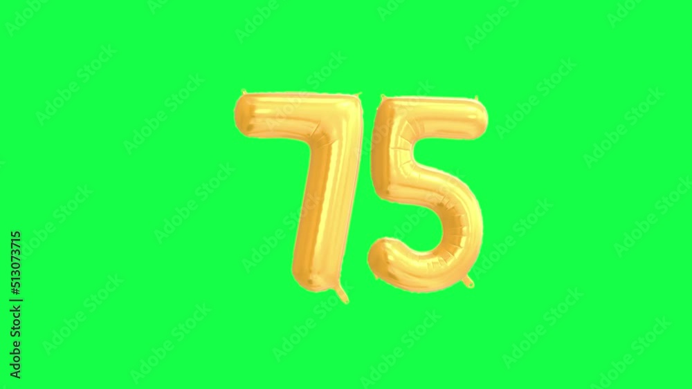Gold Helium Letter Balloon With Number 75. Green Screen And Alpha Luma ...