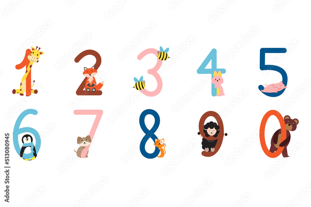 cute animal decorative Numbers element clipart for kids or worksheet or ...