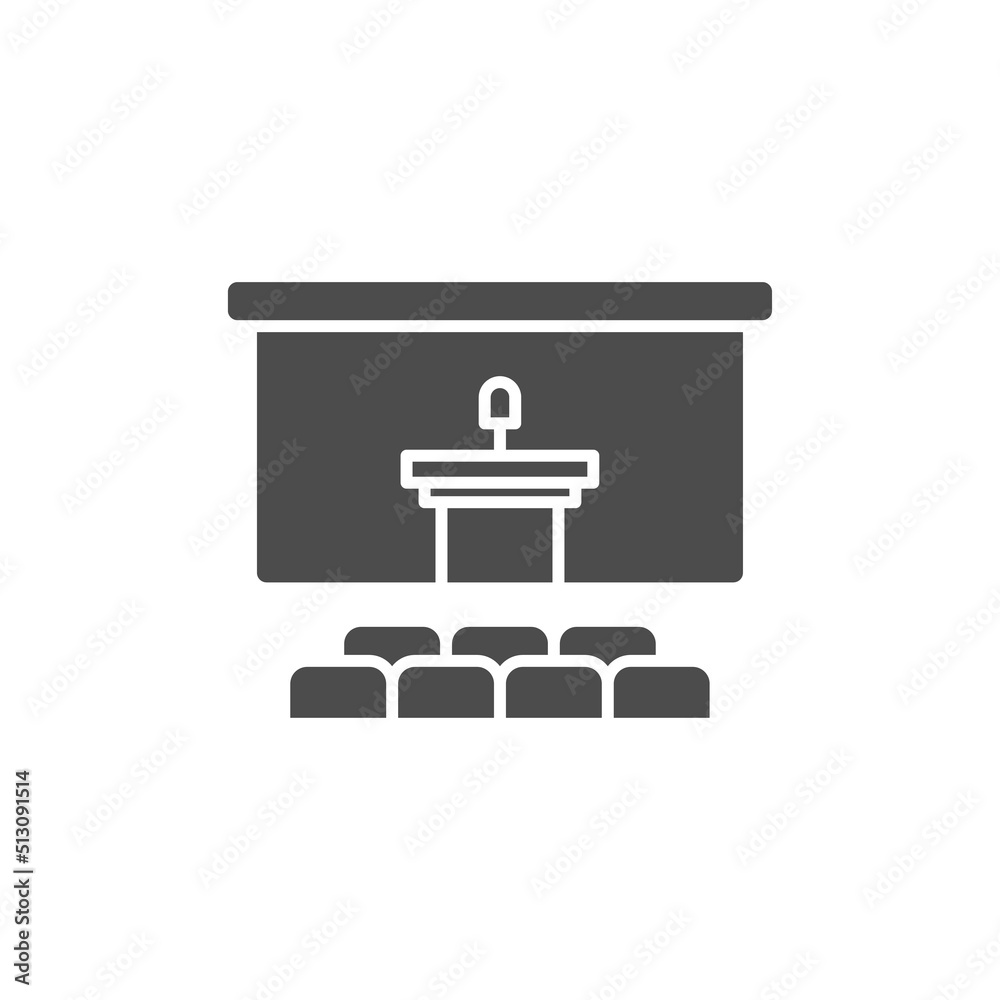 Conference room icon, line and solid version, outline and filled vector ...